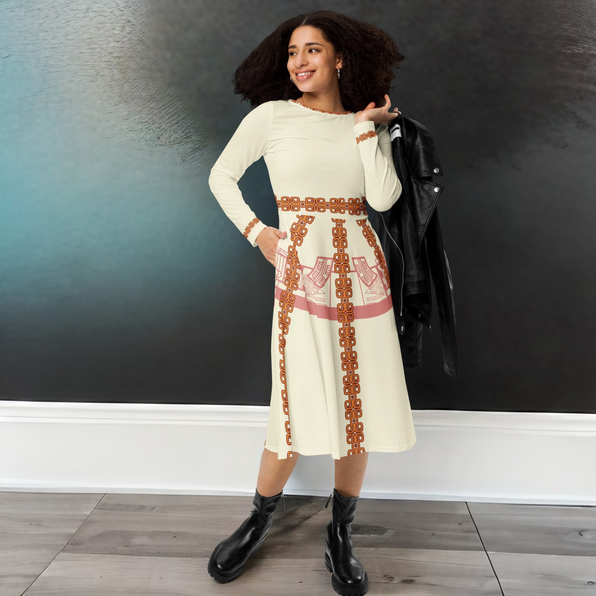 Design Midi Dress - Mictlantecuhtli Aztec Midi Dress | Cosmovisions ...