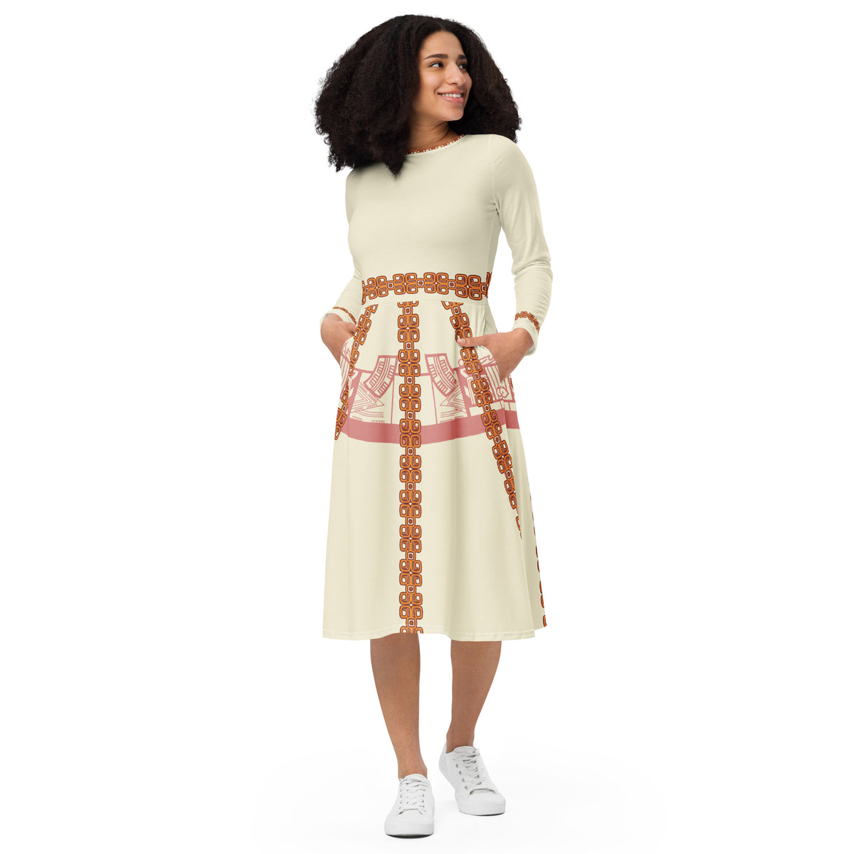 Design Midi Dress - Mictlantecuhtli Aztec Midi Dress | Cosmovisions ...